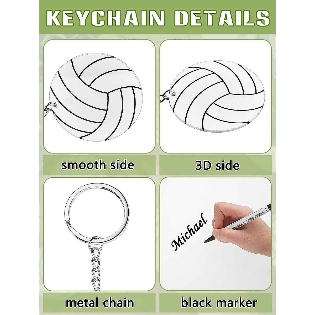 Taiyin Acrylic Volleyball Keychains Bulk Volleyball Party Favors for DIY Christmas Backpacks Gift Team(White,18 Pcs)