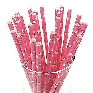 Star Paper Straws, 7-3/4-inch, 25-pack (White/Hot Pink)