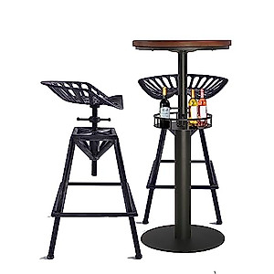 LOKKHAN 42" Tall Rustic Industrial Bar Table with Storage-19.68" Dia Round Wooden Top Metal Bar Height Adjustable Standing Pub Table-Dining Room Cocktail Bistro Table
