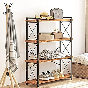 HCHQHS Bookshelf, 4-Tier Industrial Bookcase, Rustic Open Book Shelf, Freestanding Narrow Tall Bookshelves with Metal Frame