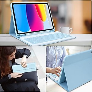 BAMCOO for iPad 10th Generation Case with Keyboard 10.9 2022, Keyboard Case for iPad with Detachable Wireless Keyboard, Rechargeable Keyboard Case with Pencil Holder for iPad 10th (Blue)