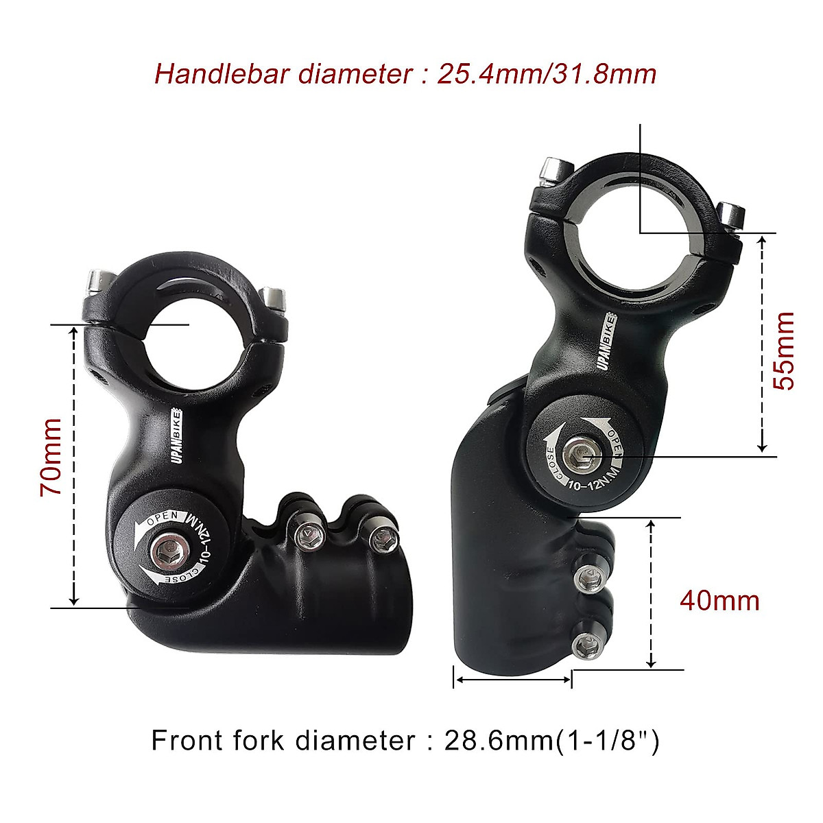 UPANBIKE Adjustable Bike Stem Riser Adapter 120 Degree 31.8mm*55mm Adjustale Angle Bicycle Stem Extender for Mountain Bike Road Bicycle MTB BMX