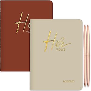 JUBTIC Vow Books His and Hers, Wedding Vow Books with Gold Foil Lettering, Wedding Gift for Bride and Groom with 48 Page, A Beautiful Addition For The Wedding Day- Terracotta -Beige