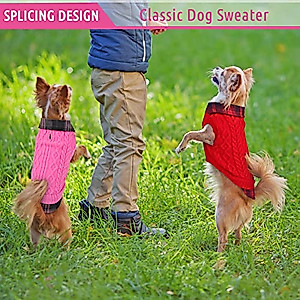 JUDYBRIDAL Warm Dog Sweater with Leash Hole Plaid Patchwork Turtleneck Pet Knitted Sweaters Soft Cozy Dog Vest Clothes for Cold Weather for Small Medium Large Dogs (XL | Pink)