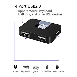 USB Hub 2.0 Mini Creative U Shape Hub with 4-Port USB for PC Laptop USB Data Transfer, Black