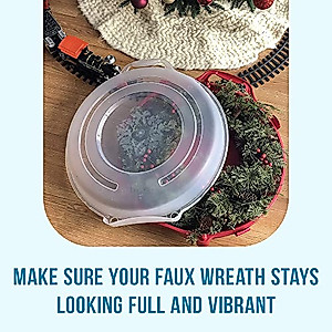HOMZ Set of 3 Holiday Wreath Plastic Storage Containers, Holds Up to 24” Diameter, Secure Latching Lid and Easy Grip Handle, Stackable and Nestable, Red/Clear