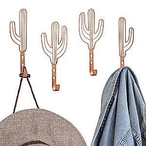MyGift Wall Mounted Decorative Copper-Tone Metal Entryway Coat Hooks Saguaro Cactus Shaped Hanging Novelty Hooks, Southwest Style Home Decor, Set of 4