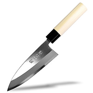 Seki Japan Japanese Seki SANBONSUGI Sushi Chef Knife, Stainless Steel Sashimi Deba Knife, Magnolia Wood Handle, 150 mm (5.9 in) for Left-Handed