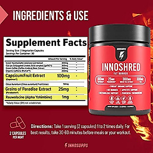 Inno Shred - Day Time Fat Burner | 100mg Capsimax, Grains of Paradise, Organic Caffeine, Green Tea Extract, Appetite Suppressant, Weight Loss Support (60 Veggie Capsules) | (with Stimulant)