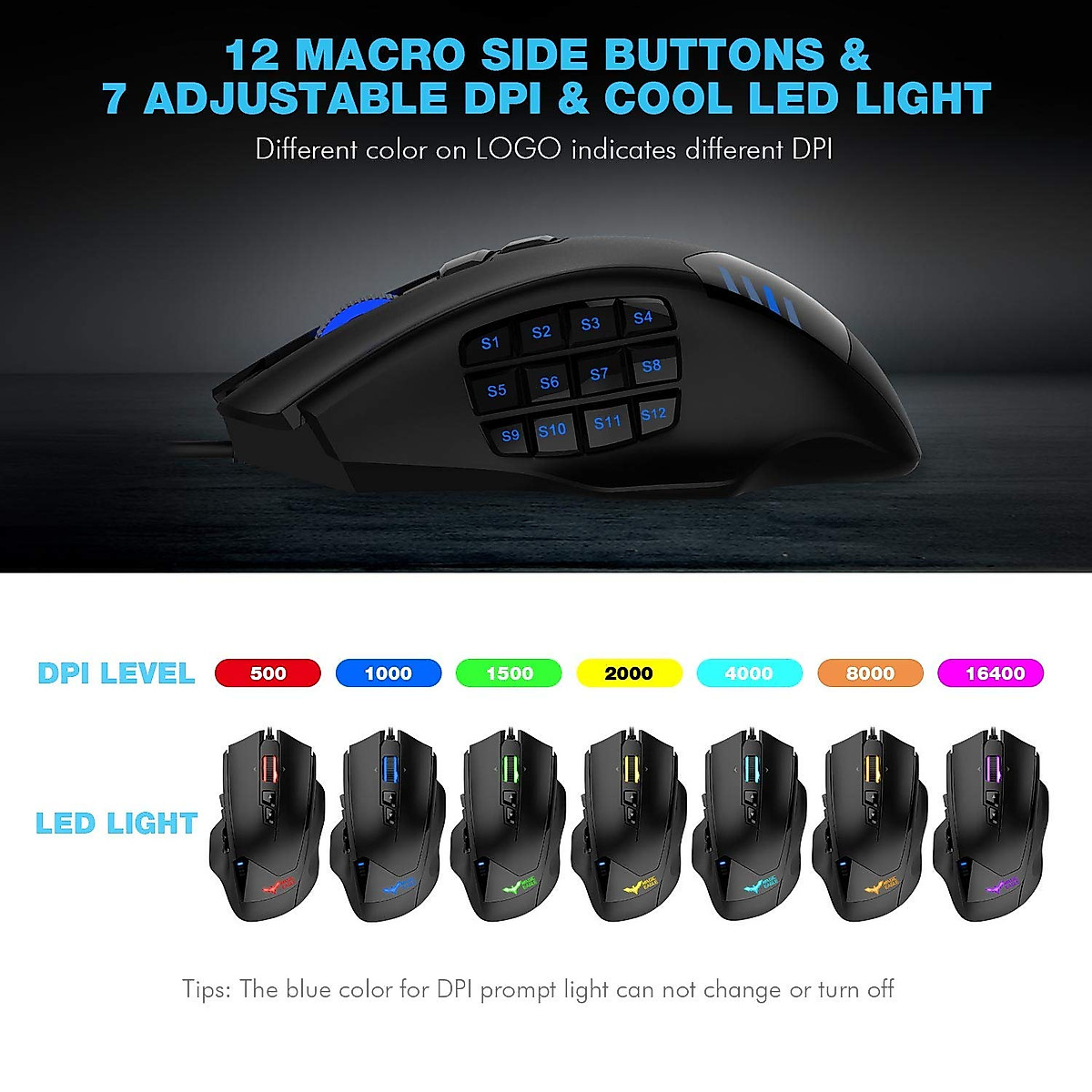Gamerz GMZ-M2 12000 DPI 19 Programmable Buttons Optical Sensor Pixar PMW 3360 MMO Gaming Mouse - Black