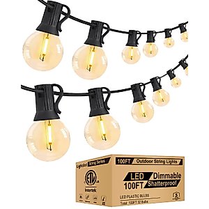 Lightdot 100Feet Outdoor String Lights for Patio, LED G40 Bistro Light 2700K with 34 Edison Shatterproof Bulbs(2 Spare), Commercial Waterproof Backyard Hanging Light for Backyard Party