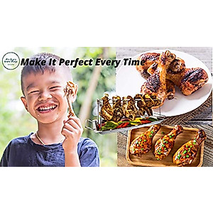 Chicken Leg Rack for Grill, Smoker or Oven; Great for Chicken Legs, Wings, or Drumsticks; Stainless Steel; Non-Toxic Drumstick Holder; Comes in a Box with Grill Drip Pan for Vegetables and Grill Tongs
