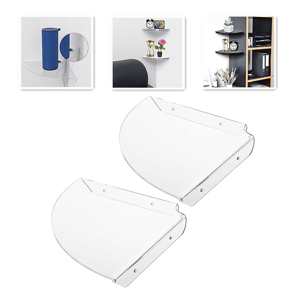 Ztexkee Acrylic Corner Floating Shelves, 2 Pack Acrylic Wall Mount Floating Corner Shelves Wall Storage Display Organizer for Bathroom Bedroom Living Room Kitchen Home Decor