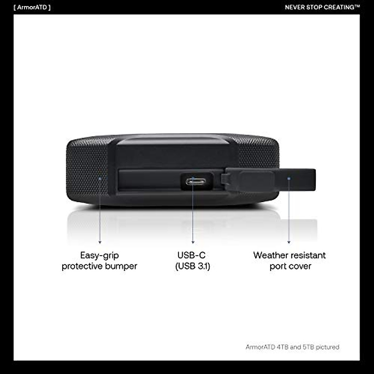 G-Technology 4TB ArmorATD All-Terrain Rugged Portable External Hard Drive - USB-C, USB 3.1 Gen 1 - 0G10435-1, 4000 GB