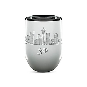 Seattle Washington Gifts and Souvenirs - 12 Oz Insulated Wine Tumbler with Lid - Seattle College Graduation Gifts - Unique Drinkware - USA Long Distance Gifts for Her