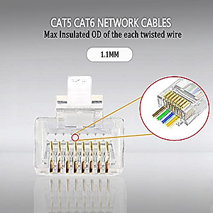 AOWIZ RJ45 Cat5 Cat6 Connector Pass Through RJ45 Ends for Solid Wire and Standard UTP Network Cables 100-Pack