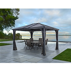 Sojag 10' x 12' Ventura Hardtop Gazebo Outdoor Weather-Resistant Aluminum Frame Sun Shelter Dark Grey