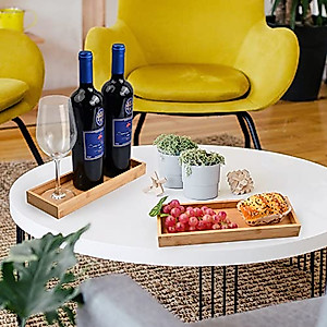 3 Pcs Bamboo Tea Serving Tray, Decorative Multi Use Bathroom Counter Tray with Edges Bamboo Vanity Tray for Dresser Counter Food Coffee Tea Snack Tissues Candles, 11 x 4 Inch