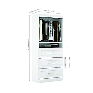 Bestar Pur Shelving Unit with 3 Drawers in White, 36W