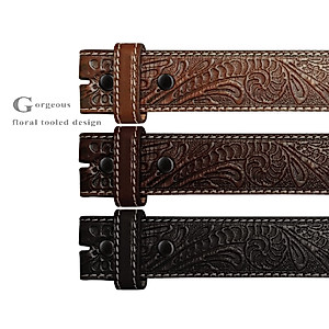 Engraved Tooled Leather Genuine Full Grain Western Floral Belt Strap 1-1/2" Wide (Black, 38)