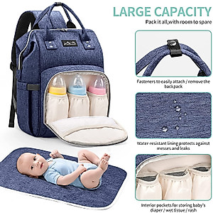 Viedouce Baby Changing Bag, Baby Diaper Bag Nappy Backpack, Maternity Bags with 1 Pcs Diaper Changing Pad and 2 Stroller Straps, Waterproof, Large Capacity for Mom and Dad (Blue)