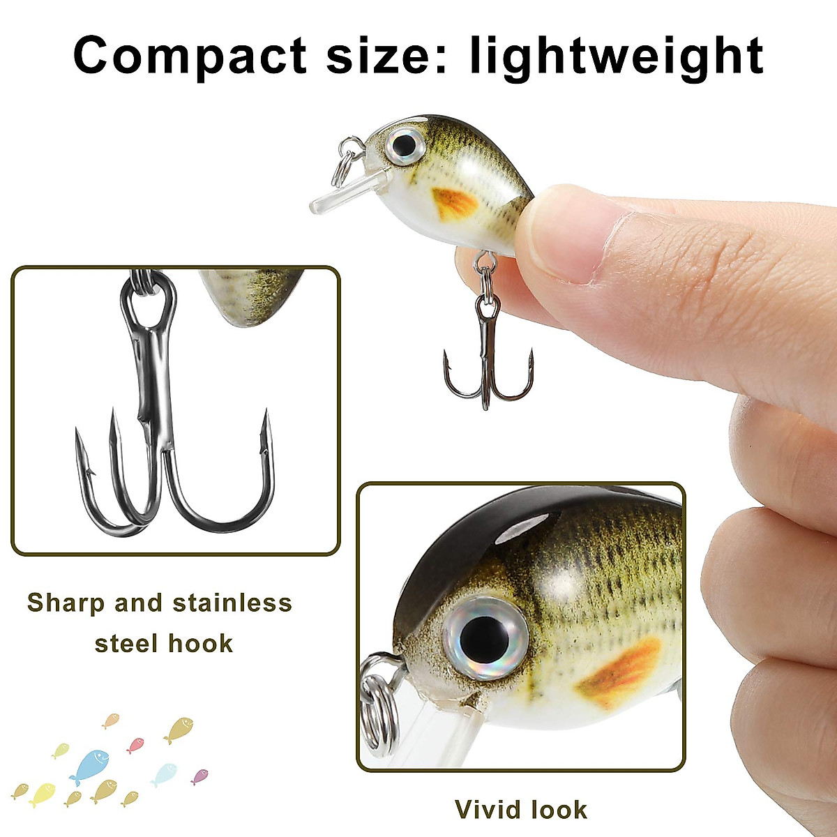 10 Pieces Mini Fishing Lures Fishing Hard Baits Hooks Crankbaits Fishing Lures Baits Topwater Lures for Freshwater Saltwater Trout Bass Perch Fishing Lures with Box (Locust and Fish Series)