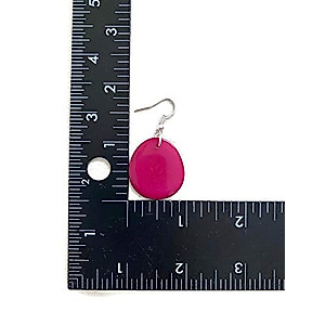 Tagua Earrings in Fuchsia Pink, Vegetable Ivory Dangle Earrings TAG272, Organic Earrings, Tagua Earrings in Pink