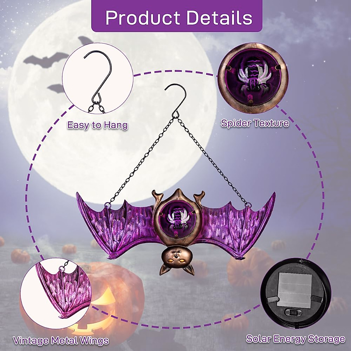 Stargarden Bat Solar Lantern,Hanging Solar Light Outdoor Waterproof for Halloween Decorations,Garden Tree Ornaments -Purple