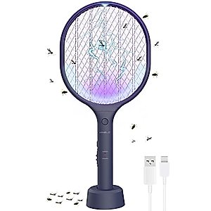 VANELC Fly Swatter Electric Zapper Racket, Upgrade 2023 Rechargeable Bug Zapper Racket, Portable 2-in-1 Mosquito Killer Trap with 3 Layer Safety Mesh for Home, Bedroom, Patio - Use 3000V Grid, Blue