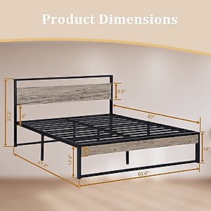 Zevemomo Queen Size Bed Frame, Queen Platform Bed Frame with Metal Slats and Wood Headboard & Footboard/Sturdy & Stable/No Box Spring Needed