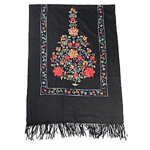 DOFOTAWN Women’s Embroidered Oversize Tassel Pashmina Shawl Scarf Gift for Women (black)