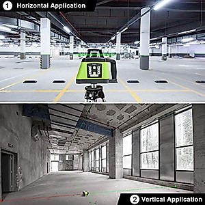 Huepar Electronic Self-Leveling Green Rotary Laser Level Kit -Horizontal&Vertical/Up & Down Plumb Dots -Dual Slope Rotating Laser Level Line with Green Beam, Remote Control, Receiver Included RL200HVG