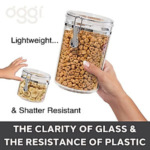 Oggi Jumbo Clear Canister with Clamp Lid, 150 oz - Airtight Food Storage Container, for Kitchen & Pantry Storage of Bulk, Dry Foods Including Pasta, Flour, Sugar, Coffee, Rice, Tea, Spices & Herbs