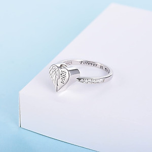 Angel Wing Heart Cremation Ring for Women - 925 Sterling Silver Holds Loved Ones Ashes Rings for Pet Human Ash (10)