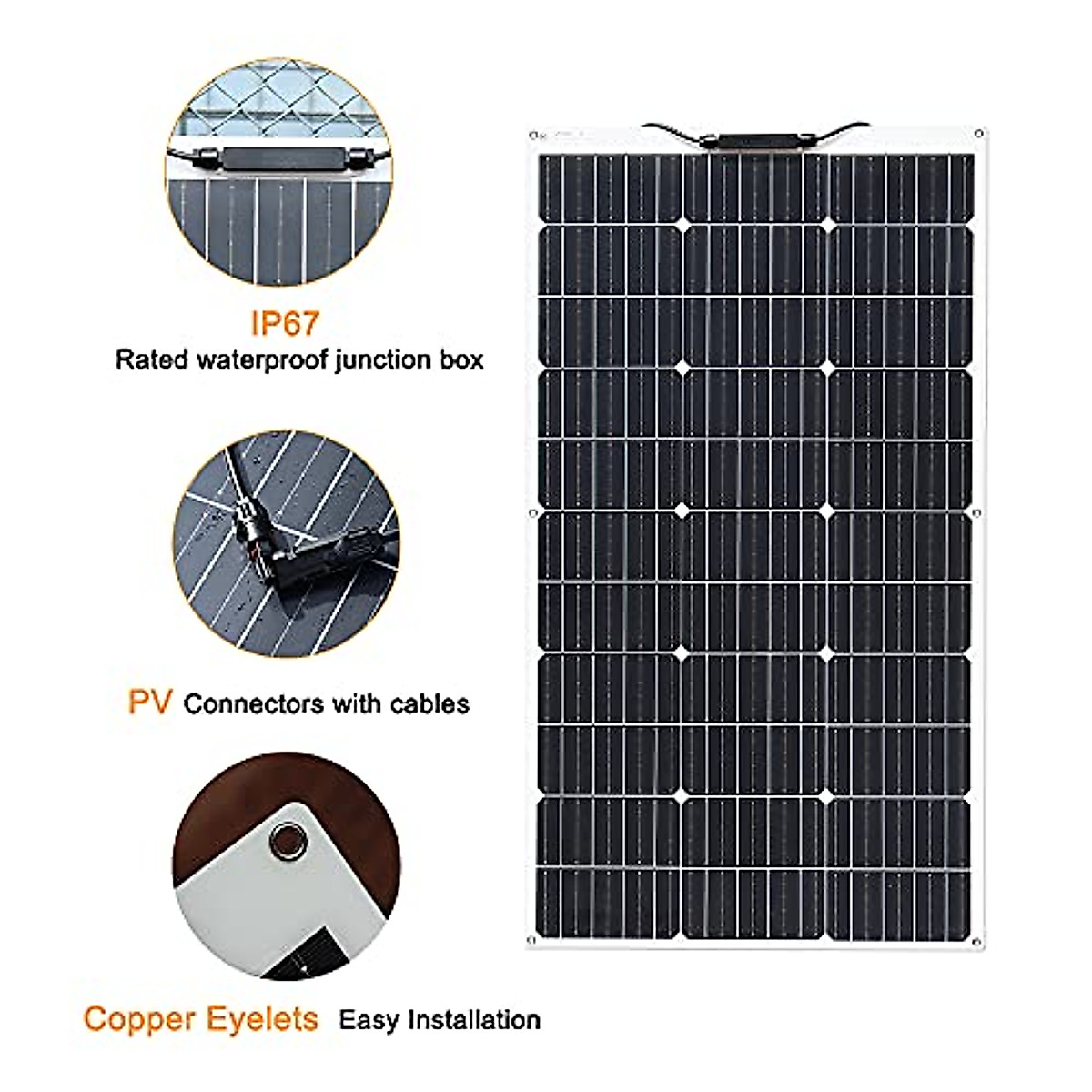 XINPUGUANG Flexible Solar Panel 100W 12V Monocrystalline Solar Kit Hightweight Module, 10A Charge Controller,Extension Cable for RV Boat Cabin Car (100W-1)