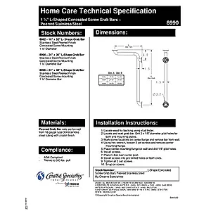 Moen 8994 24-Inch x 36-Inch L-Shaped Bathroom Grab Bar, Peened