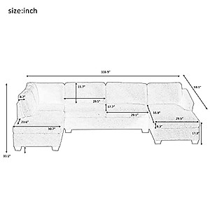 MOEO Large U-Shape Sectional Sofa, Double Extra Wide Chaise Lounge Couch, Birch Wood Legs Sponge, for Living Room Apartment, Office, Beige