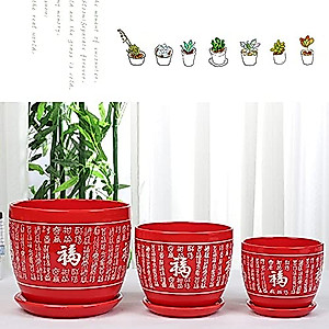 WANIYA1 Chinese Style Big Red Plant Pots Ceramic Succulents Planter Flower Pot Plant Containers Home Decoration Cylinder Planter Outdoor Garden Bonsai Pots Gardening Flower Pots (Size : 21cm)
