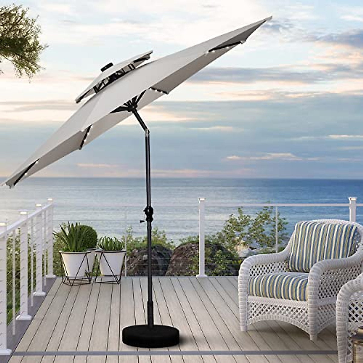 DOIT Solar Patio Umbrella 10 FT Outdoor Umbrella with 40 LED Lights 8 Sturdy Ribs, Table Market Umbrella for Garden,Deck,Backyard,Pool Bench(No Base)