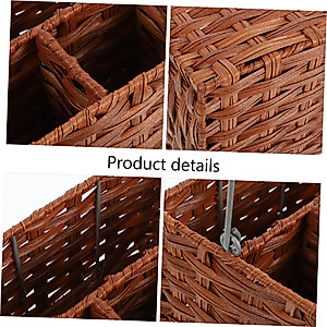 Cabilock Rattan Storage Basket 4 Section Wicker Divided Baskets Tea Bag Sugar Packet Holder Coffee Station Condiment Organizer Silverware Cutlery Storage Box