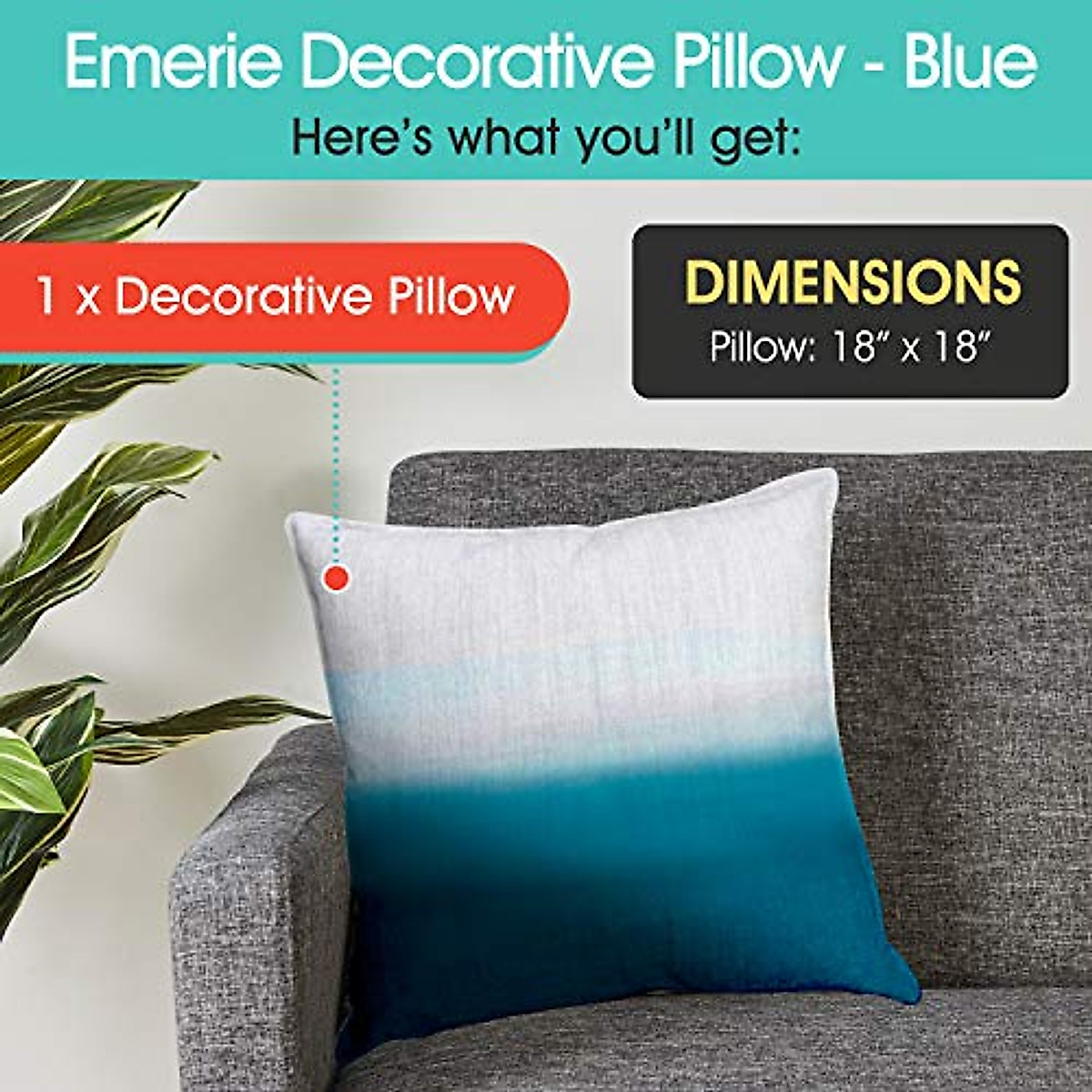 Refinery29 | Ombré Collection | Luxury Decorative Textured Throw Pillows, Ultra Soft with Stylish Modern Chic Design for Home Décor (Pillow, Blue), 18 x 18