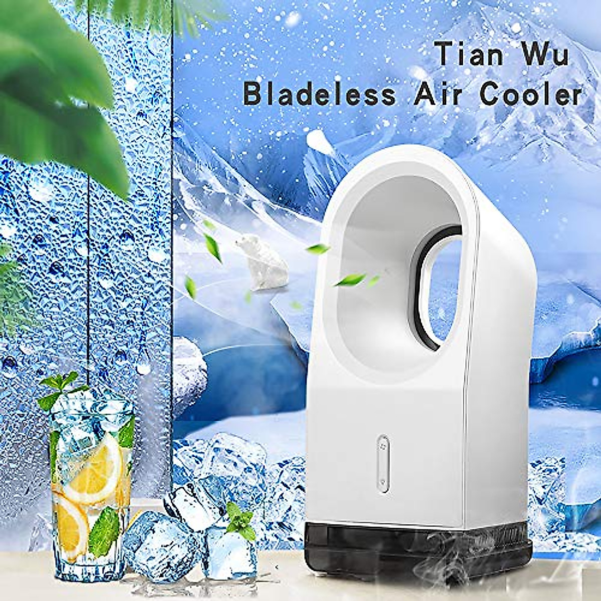 Qinmay Bladeless air-conditioning fan, portable USB charging, desktop three-in-one night light summer fan humidifier cooler, suitable for home bedroom office outdoor (white)