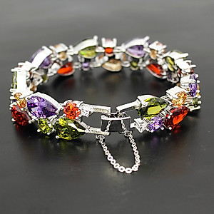 Classic Ladies Bracelet Garnet White Topaz Amethyst Citrine Peridot Pink Topza 7 Inches (7 Inches)