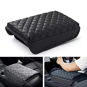 KARTONMOTOR Car Armrest Box Cover Compatible with Tesla Model 3 Model Y,Center Console Protector, Decoration Interior for Tesla Model 3 Y Accessories (PU Memory Foam Black)