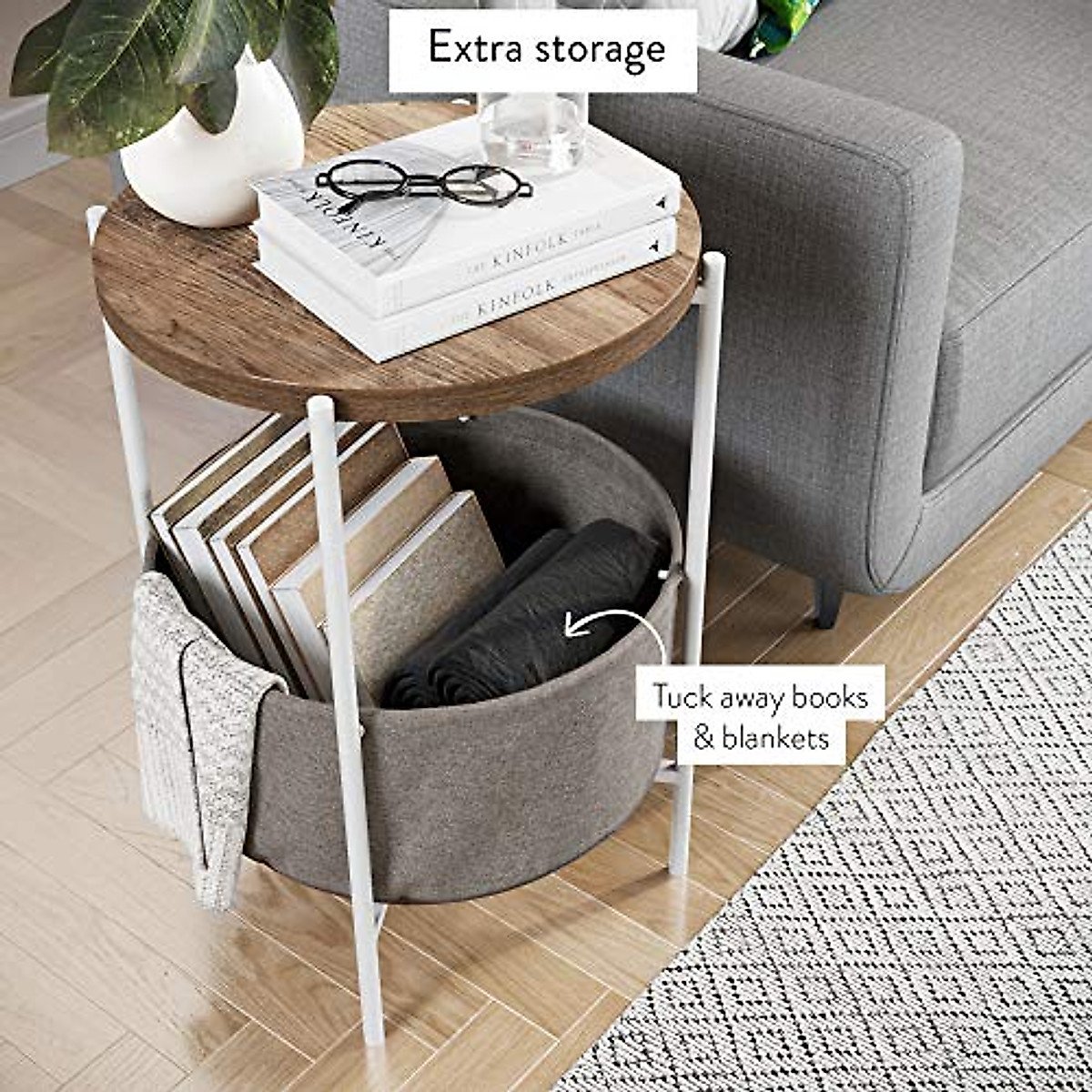 Nathan James Round Modern Side Accent or End Table for Living Room and Bedroom and Nursery Room