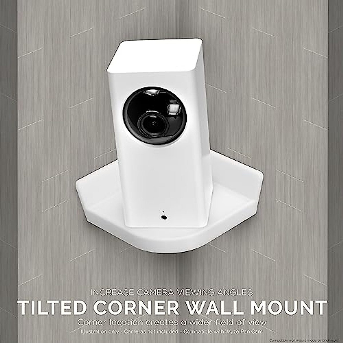 BRAINWAVZ [EOL] Screwless Corner Wall Mount Kit Compatible with Wyze Cam V2, Tilted Holder, Watch Crib, Kids, Cashier etc, Strong VHB Stick On, Easy to Install, No Tools, No Drilling (White) [EOL]