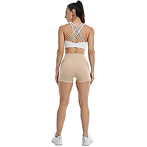 CHRLEISURE High Waisted Spandex Biker Shorts, Workout Booty Soft Yoga Shorts for Women (3" Nude, S)