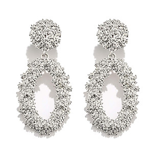 Statement Drop Earrings For Women Boho Textured Dangle Earrings Gorgeous Geometric Oval Raised Earrings (silver)