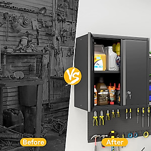 LUCYPAL Metal Wall Cabinet with Adjustable Shelves,Wall Mounted Storage Cabinet with Locking Doors,Steel Garage Cabinet for Basement,Home,Kitchen,Bathroom (Black,27.95" H)