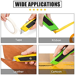 DIYSELF 4 Pack Box Cutters Utility Knives, Retractable Box Cutter Box Knife with 10 Utility Blades, Box Package Opener, Razor Knife Utility Heavy Duty for Cardboard, Carpet, Paper, Box Cutter Knife